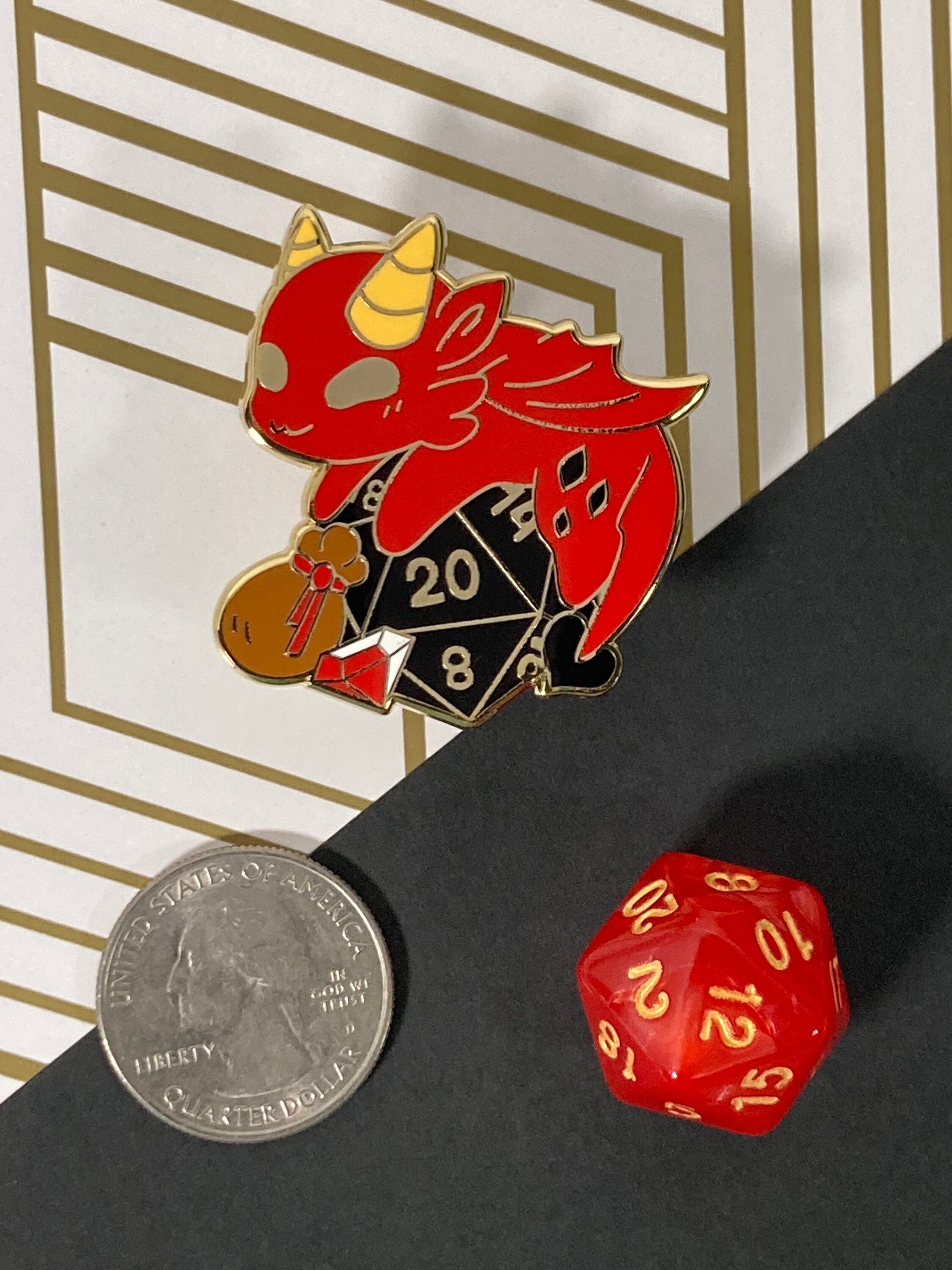 Dragon and Dice Hard Enamel Pin, Dnd Pin, Cute Pin, Dragon, TTRPG, 20 ...