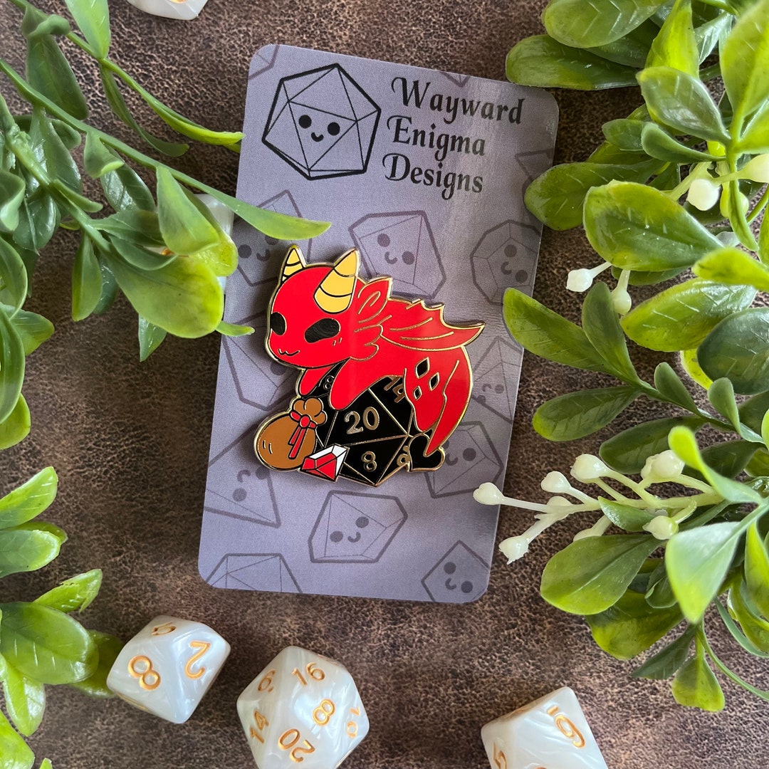 Dragon and Dice Hard Enamel Pin, Dnd Pin, Cute Pin, Dragon, TTRPG, 20 ...