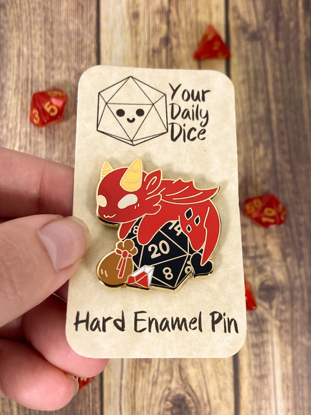 Dragon and Dice Hard Enamel Pin, Dnd Pin, Cute Pin, Dragon, TTRPG, 20 ...