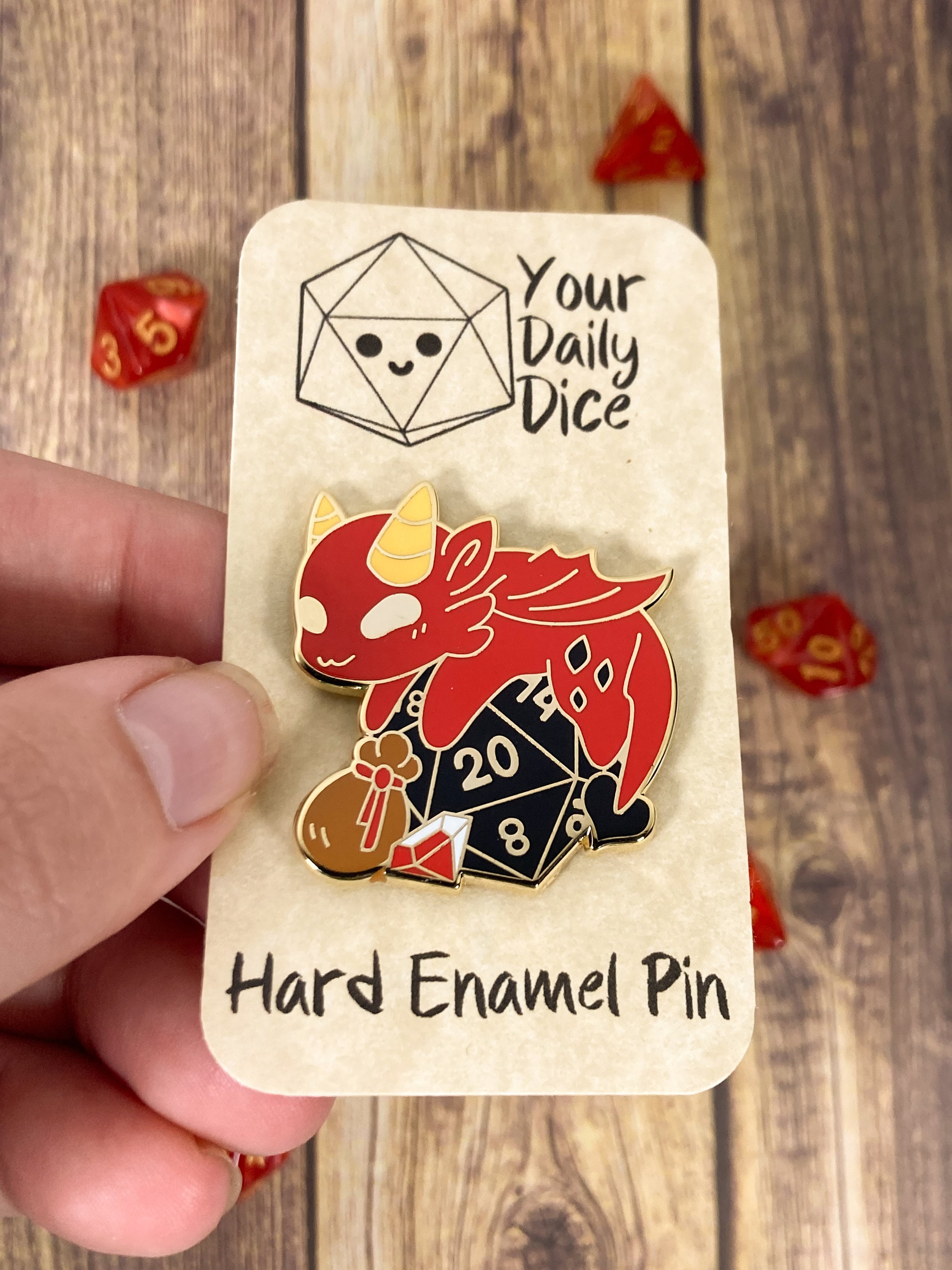 Dragon and Dice Hard Enamel Pin, Dnd Pin, Cute Pin, Dragon, TTRPG, 20 ...