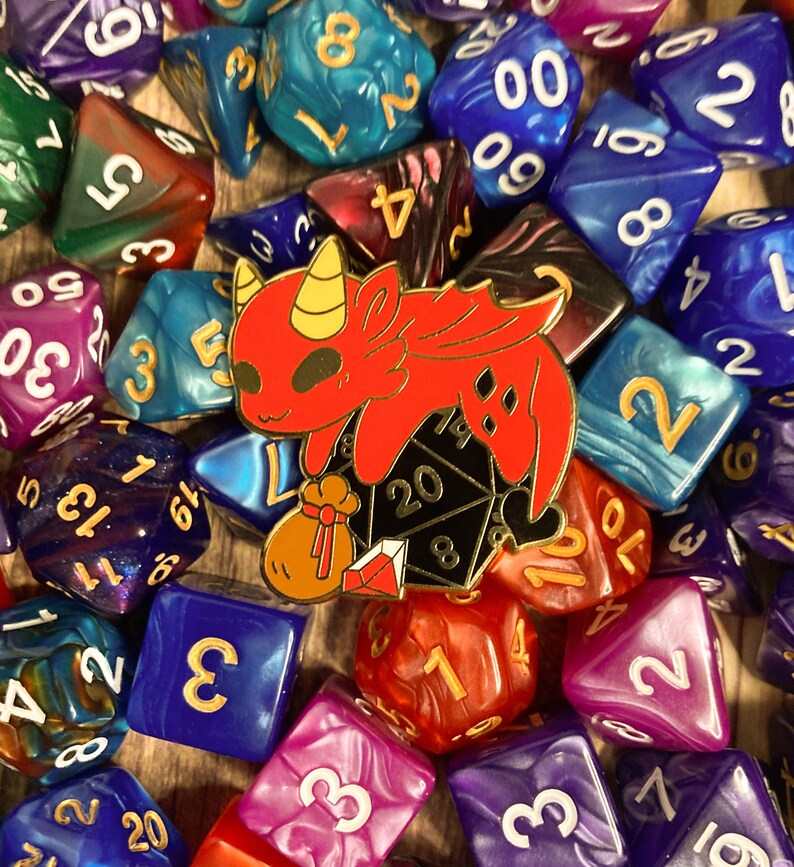 Dragon and Dice Hard Enamel Pin, Dnd Pin, Cute Pin, Dragon, TTRPG, 20 ...