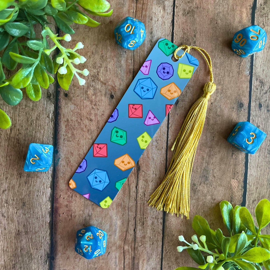 Happy Dice Grey Metal Bookmark, Dnd Bookmark, Metal Bookmark, TTRPG ...