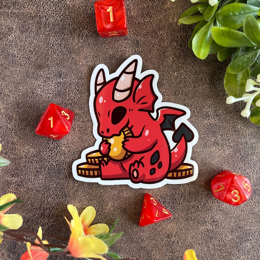Dragon and Coin Sticker: Cute Dnd Sticker, Dnd Gift, Laptop Sticker ...