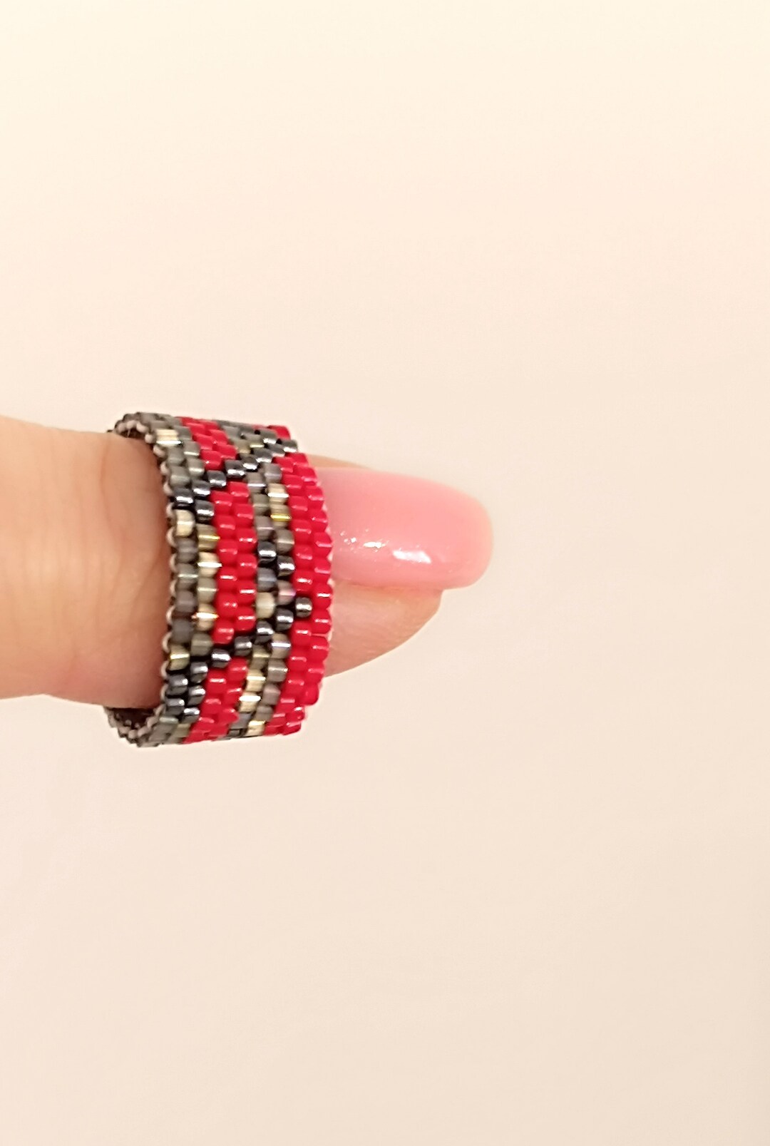 Boho Beaded Peyote Ring Pattern With Easy Mosaic Embroidery Design - Etsy