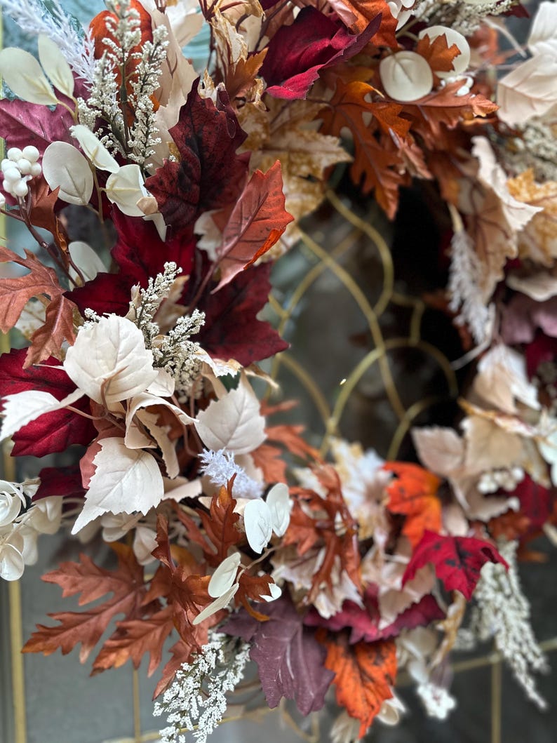 WREATH Maple Boho Wreath for Front Door Maple Leaf, Feather Leaf, Cream ...