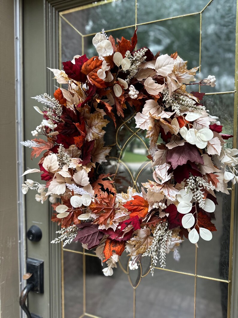 WREATH Maple Boho Wreath for Front Door Maple Leaf, Feather Leaf, Cream ...
