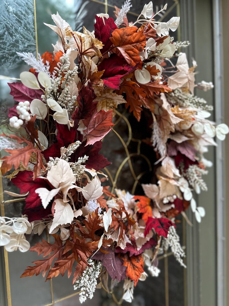 WREATH Maple Boho Wreath for Front Door Maple Leaf, Feather Leaf, Cream ...