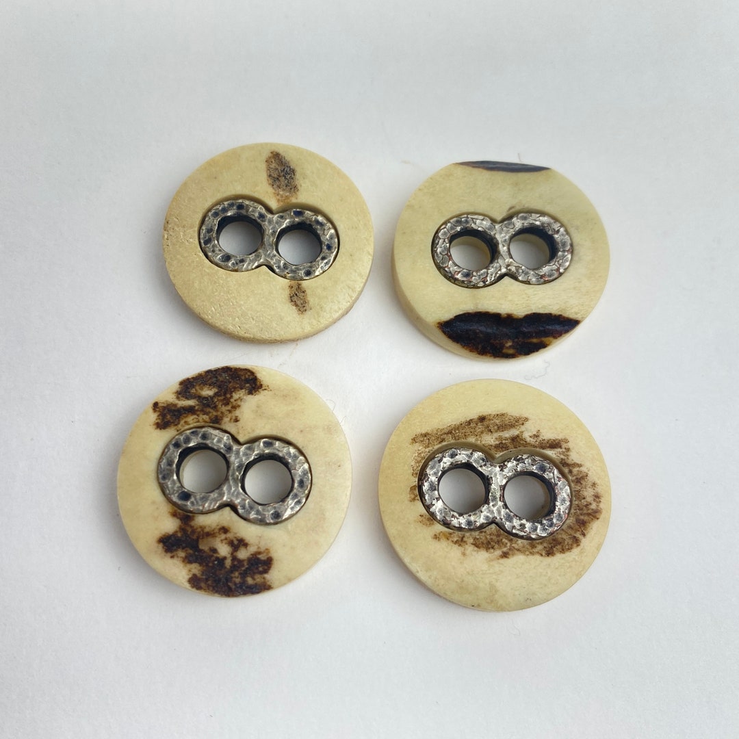 Handmade Deer Antler Buttons: Set of Four With Metal Eight Detail - Etsy