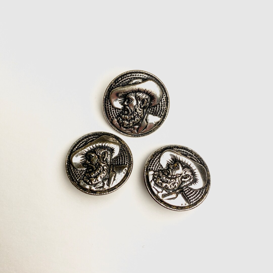 Three Vintage Round Metal Silvertoned German Buttons With Portrait of ...