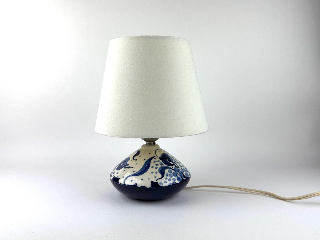 Art Deco Ceramic Lamp Base: Zenith Gouda Dutch Pottery, Blue Floral ...