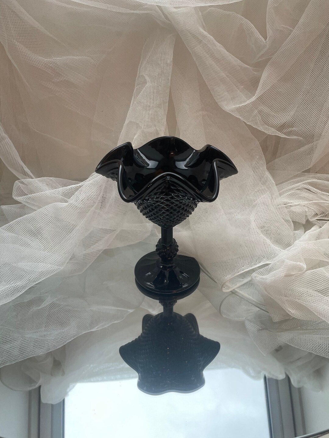 Ivima Glass Black | Diamond Quilted Dessert Vintage Glass | Made in Portugal in the 1960s - Etsy