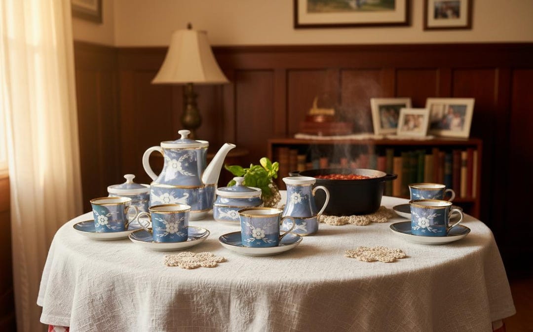 Vintage Valaská Belá Porcelain Tea Set: Turquoise Floral, Gold Trim ...