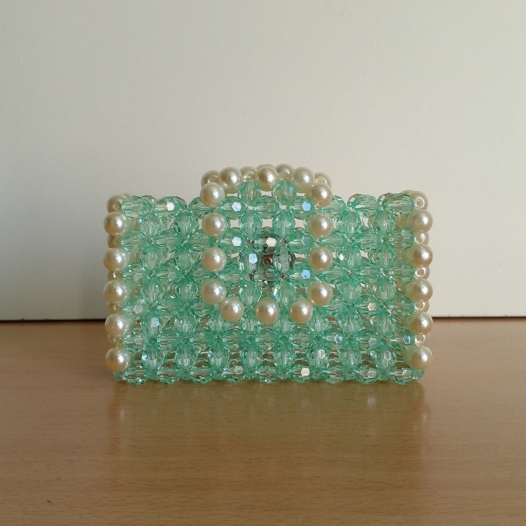 Mint Green Beaded Card Holder, Handmade, Card Holder, Beaded Wallet ...