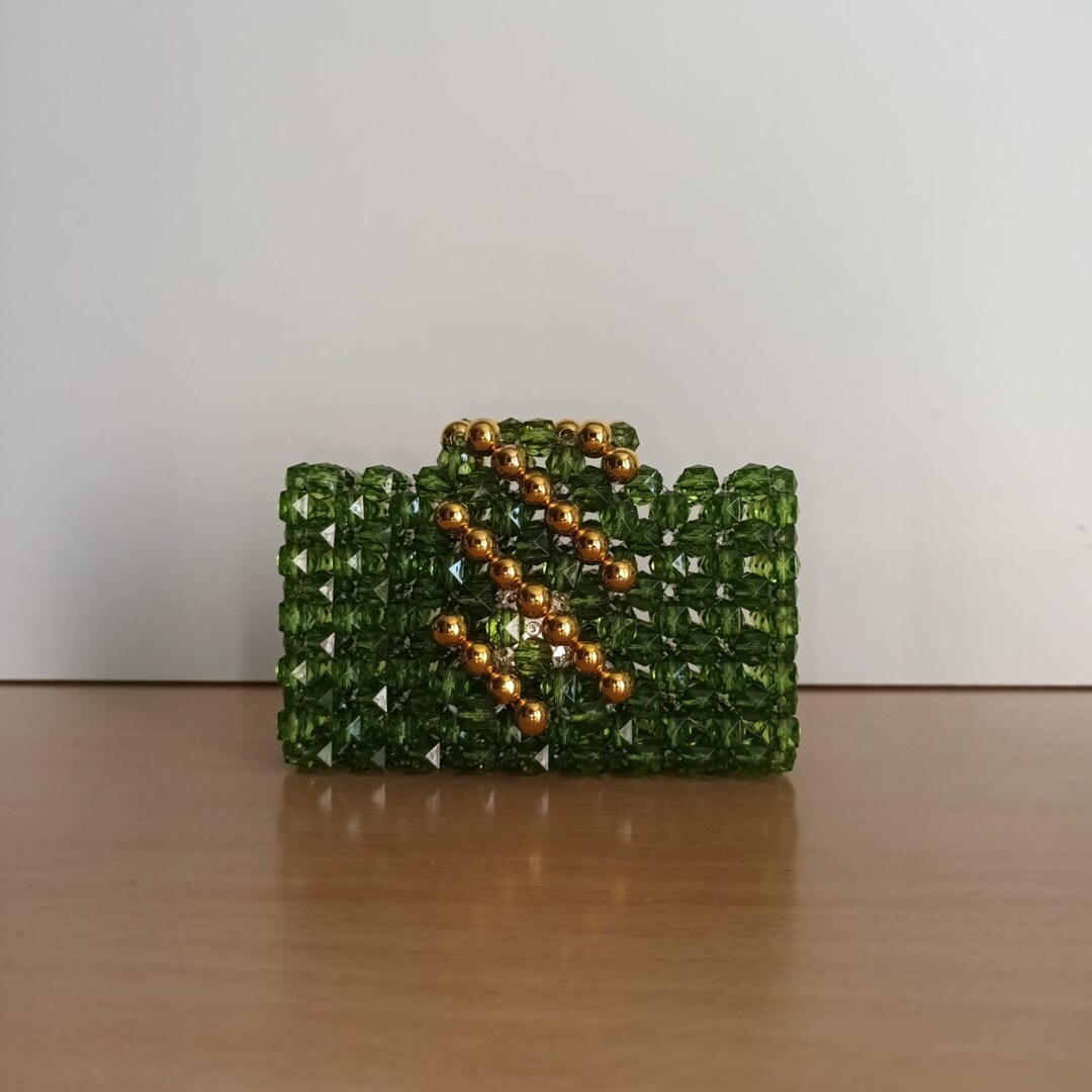 Beaded Card Holder emerald Green Beads and Gold Plate Beads - Etsy