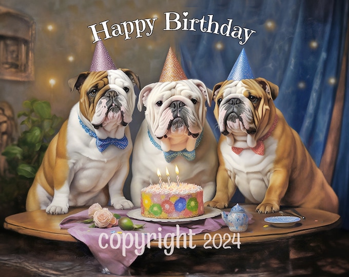 English Bulldogs happy Birthday Card Hand-crafted by Me - Etsy