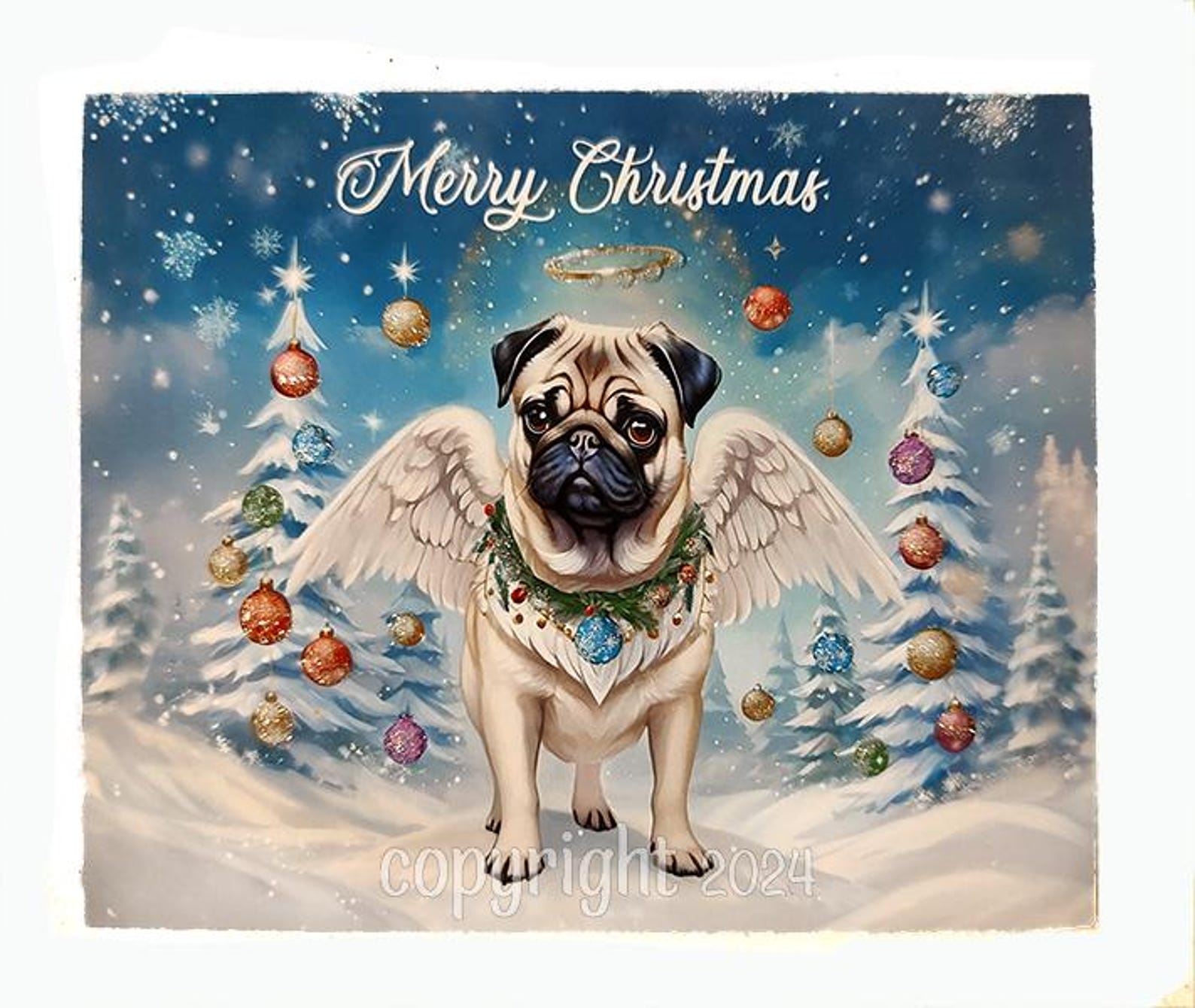 Pug Angel merry Christmas Holiday Card Set of Four A2 Size - Etsy