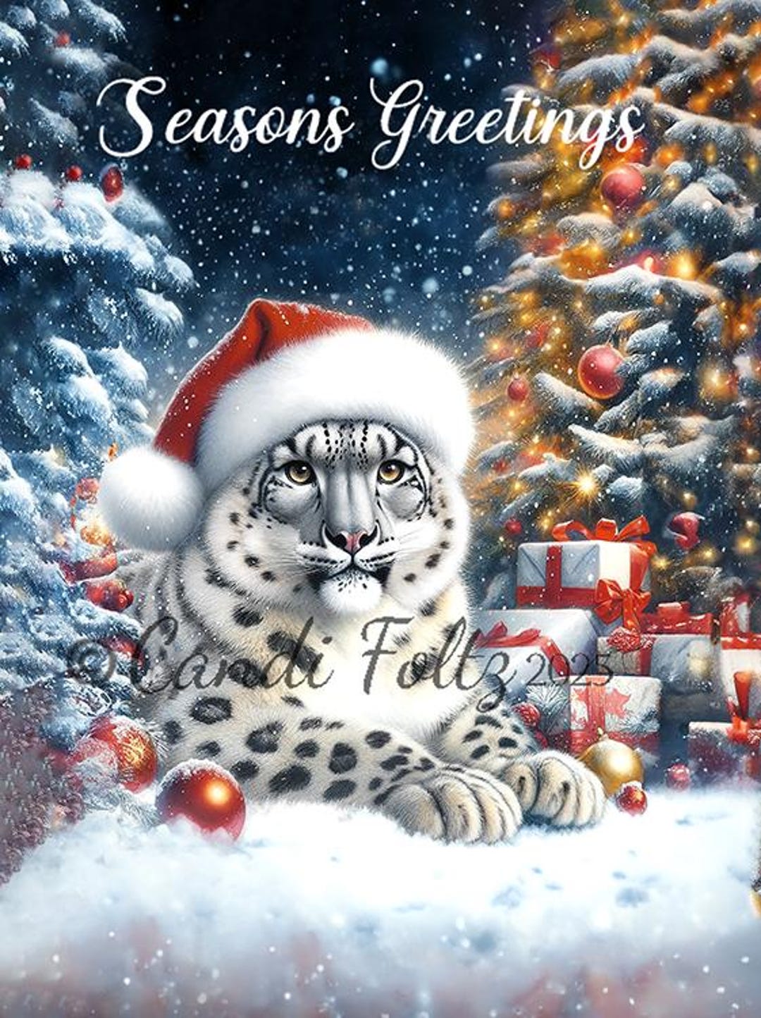 Snow Leopard "seasons Greetings" Christmas Card *order Early to Avoid ...
