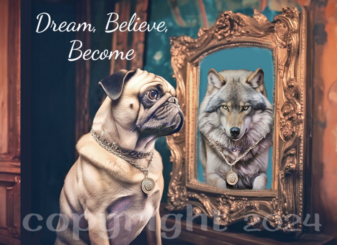 Pug Sees A Wolf in the Mirror Inspirational Card - Etsy