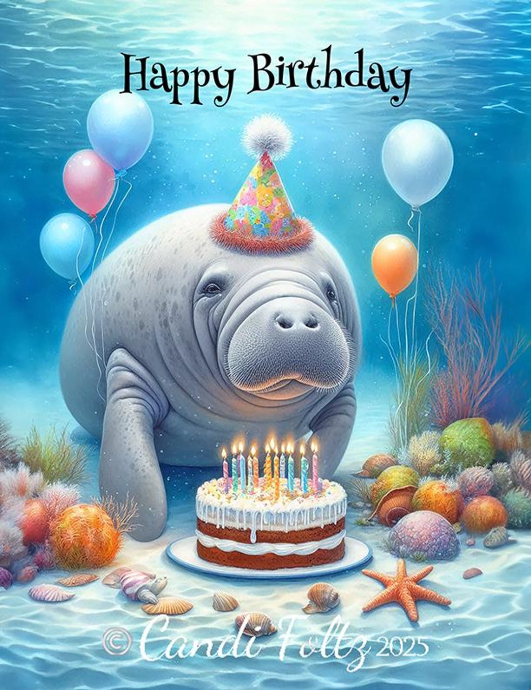 Manatee Happy Birthday Card - Etsy