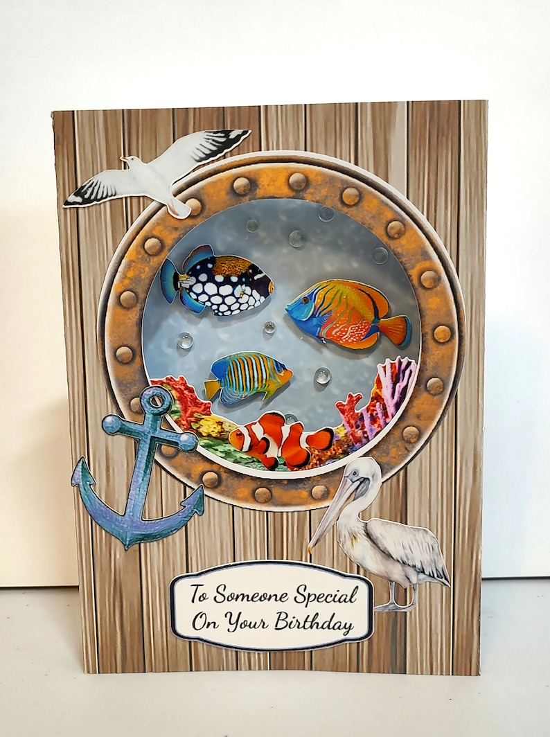 Tropical Fish 3D Porthole Birthday Card, Dolphins on the Inside - Etsy