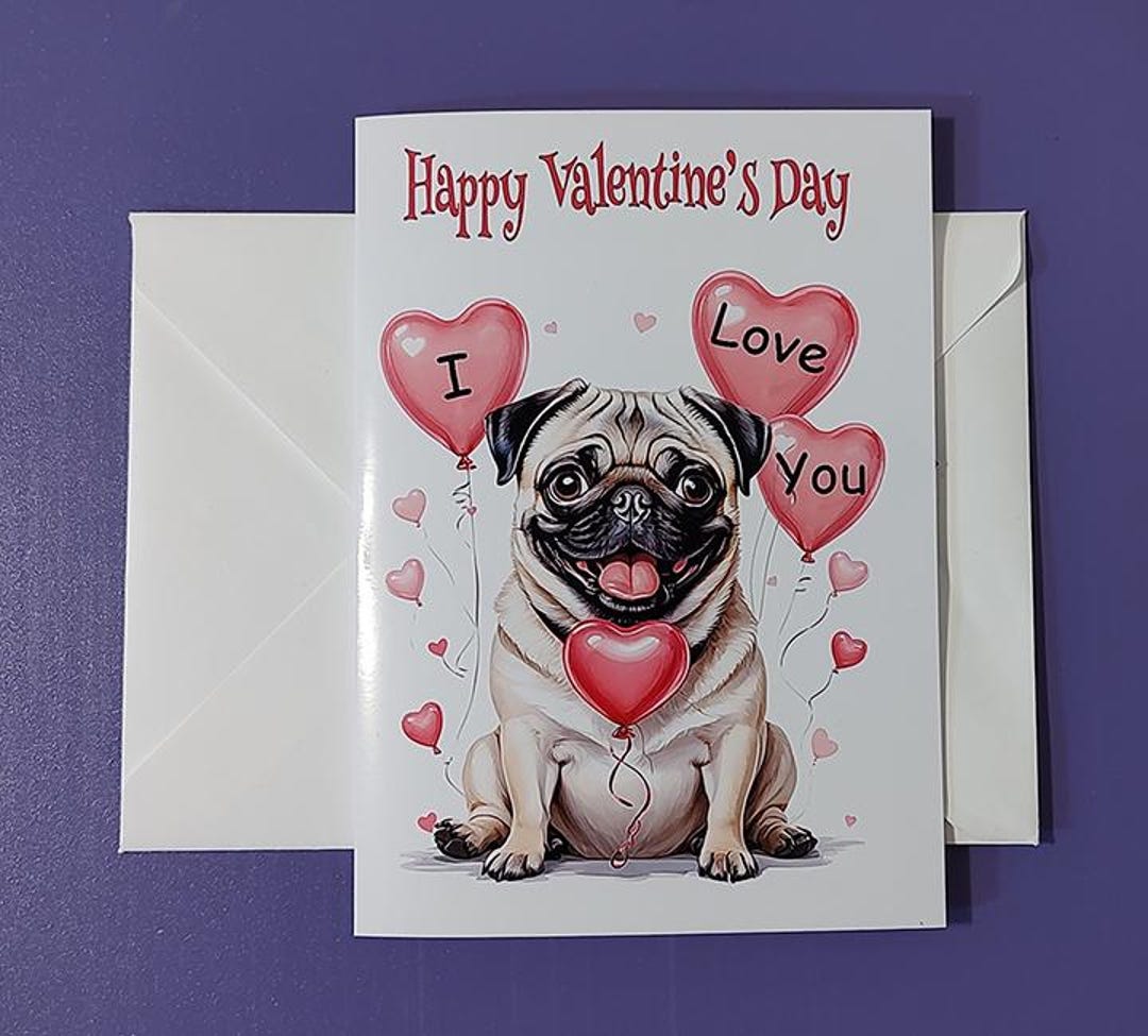Pug Dog Valentine's Day Card - Etsy