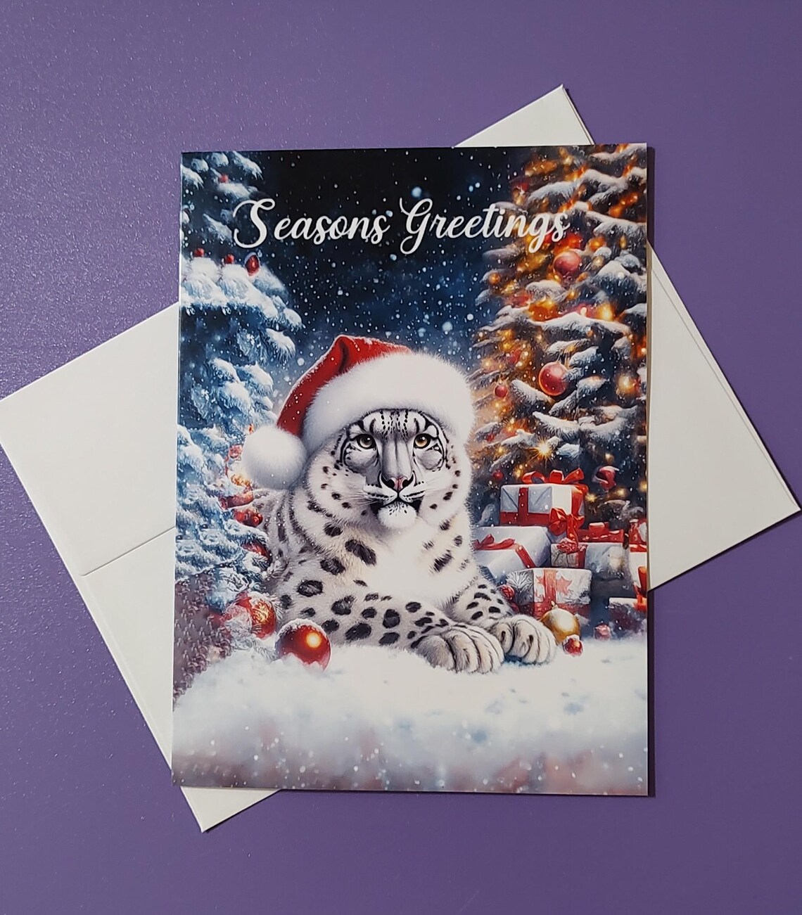 Snow Leopard "seasons Greetings" Christmas Card *order Early to Avoid ...