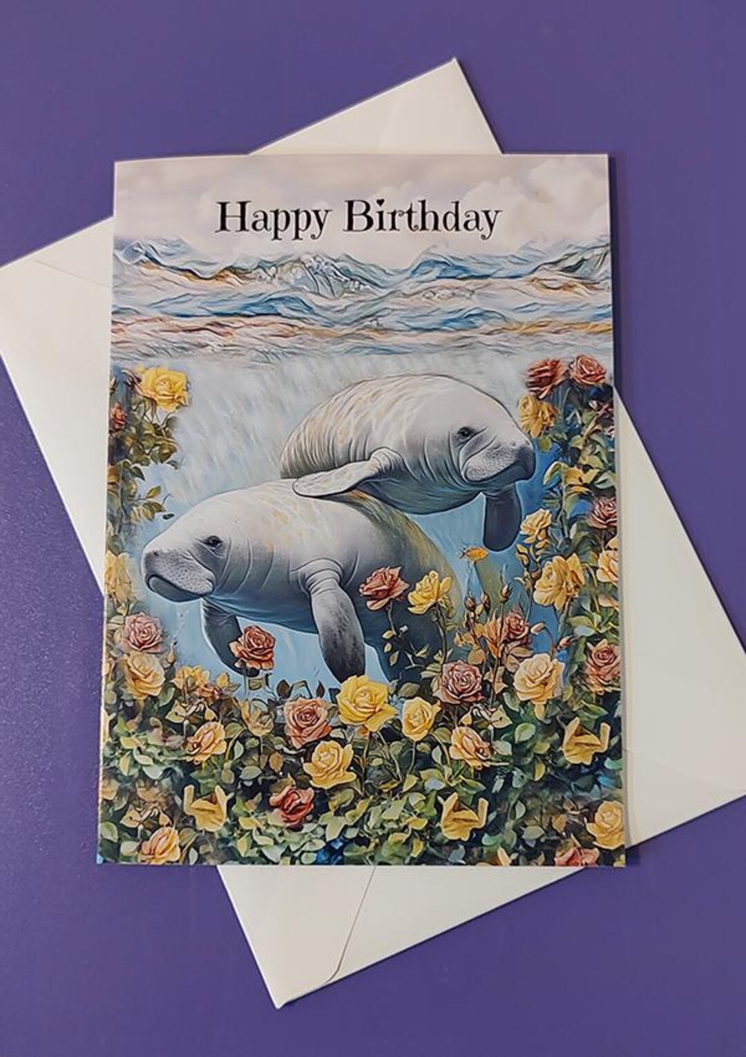 Manatee Happy Birthday Card - Etsy