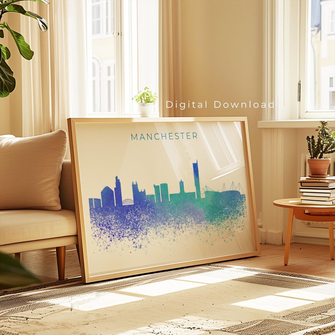 Manchester Skyline Wall Art Print Digital Download | Manchester City ...