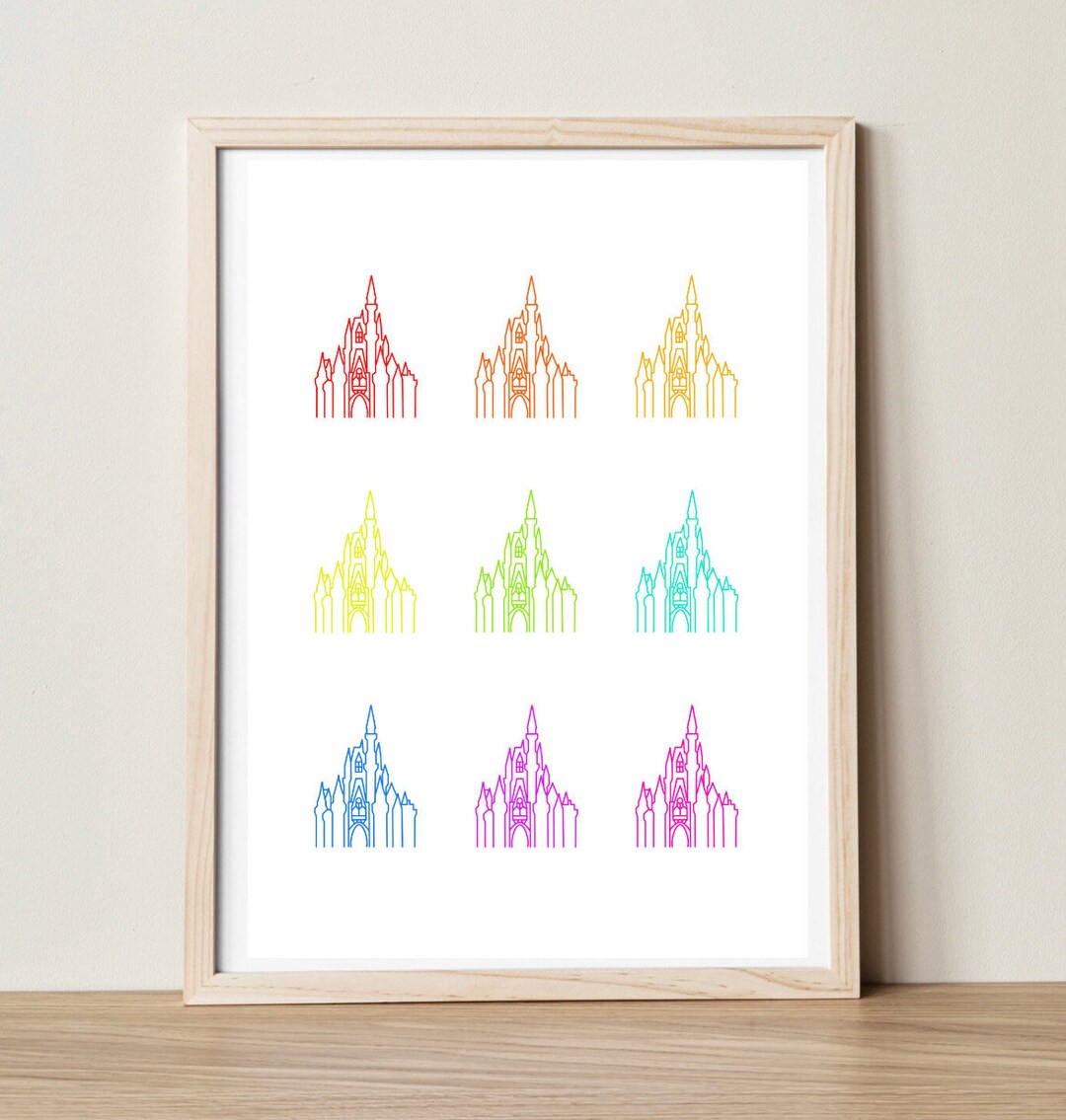 Cinderella Castle Digital Art Rainbow Outlines - Etsy
