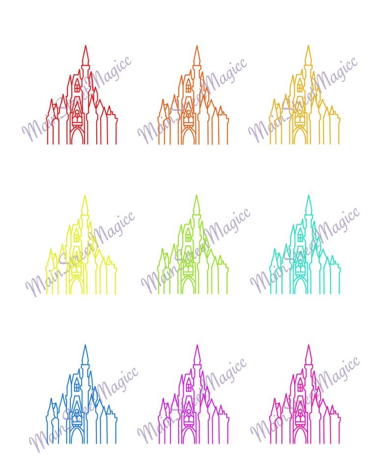 Cinderella Castle Digital Art Rainbow Outlines - Etsy