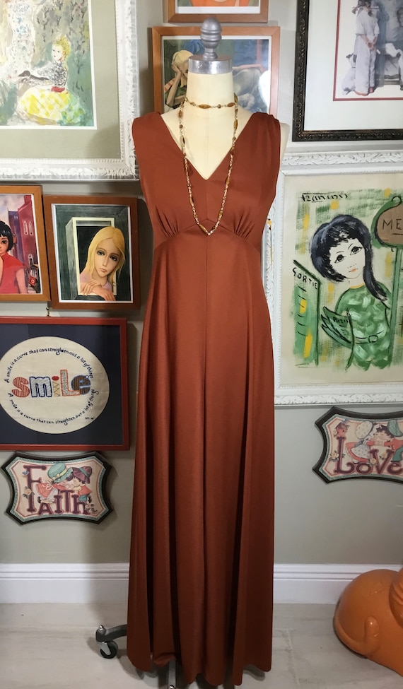 Vintage 1970’s Rust Maxi Dress with Cape - Gem