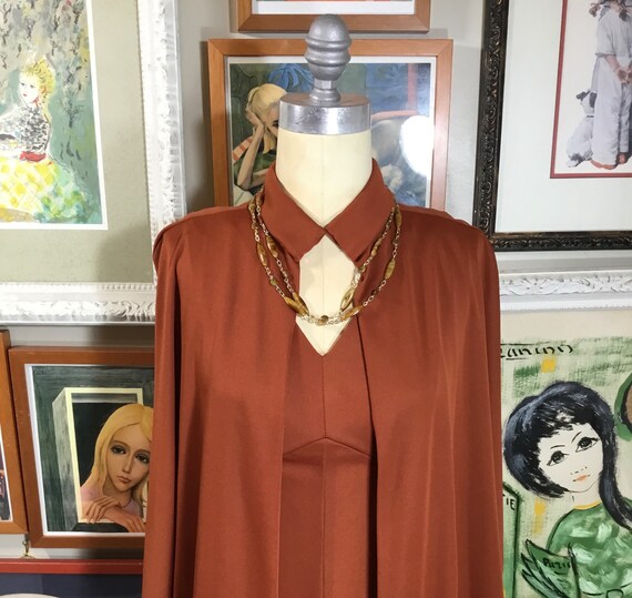 Vintage 1970’s Rust Maxi Dress with Cape - Gem