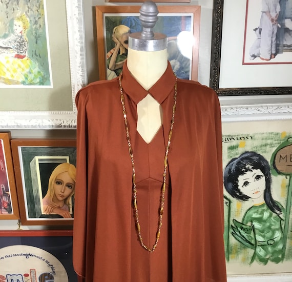 Vintage 1970’s Rust Maxi Dress with Cape - Gem