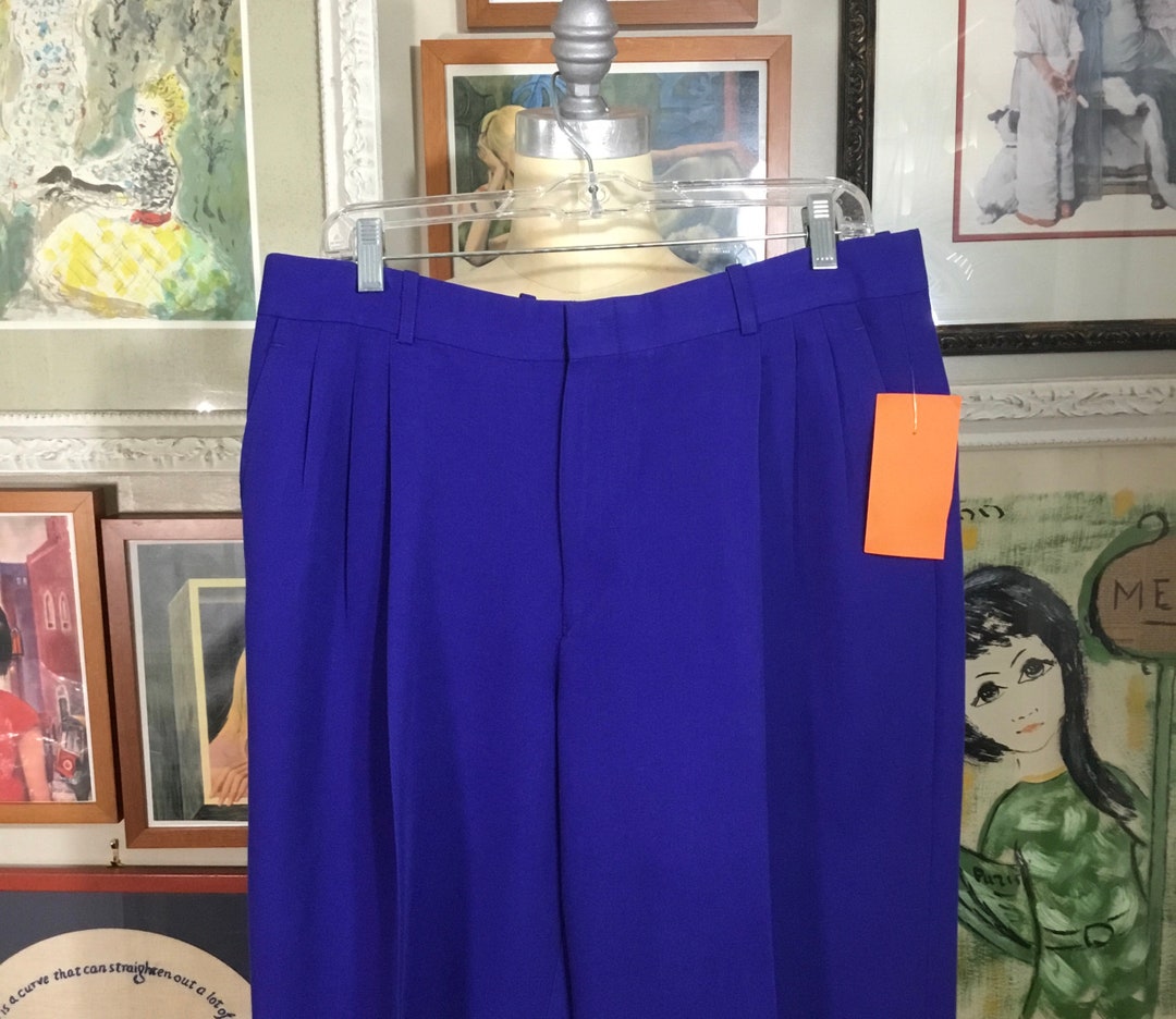 1980s Vintage Mens Royal Blue Pleated Dress Pants Etsy