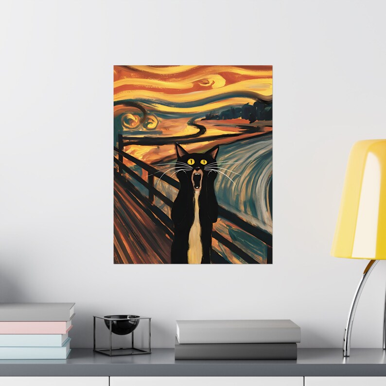 Cat Poster the Scream Cat Print Original Painting Cat Portrait Unique ...
