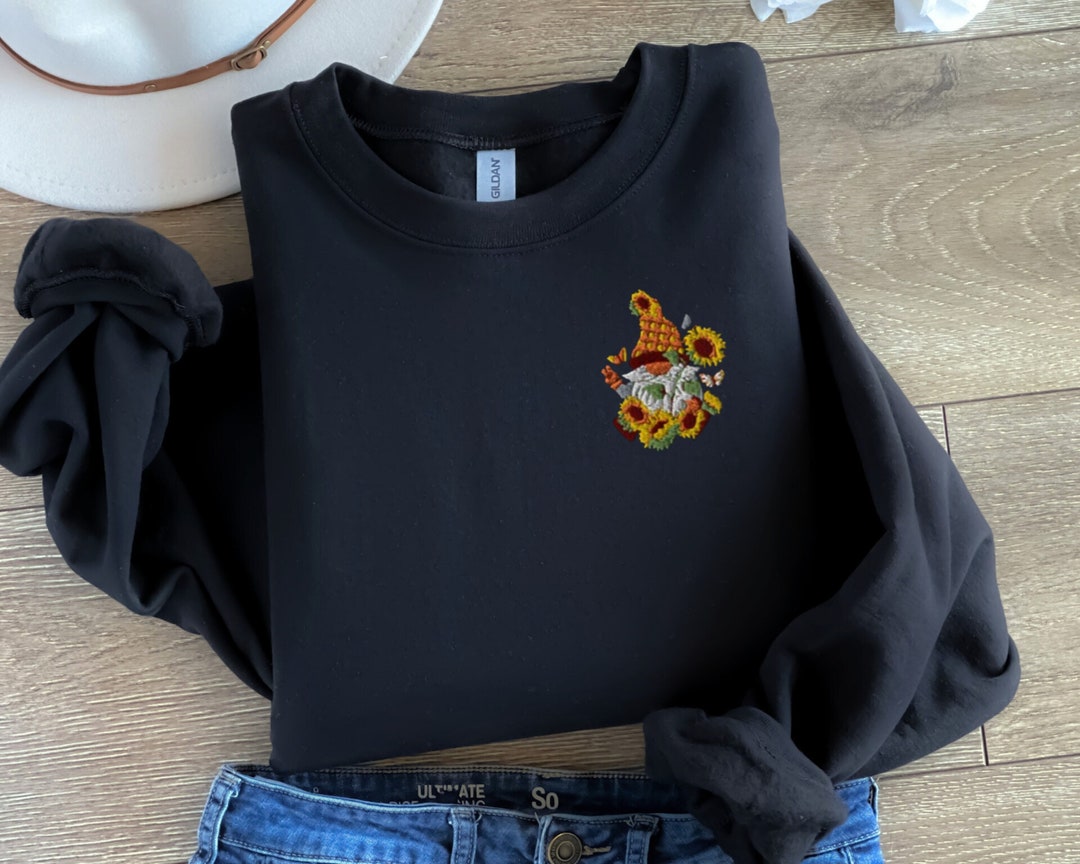 Sunflower Embroidered Sweatshirt,embroidered Flowers Sweatshirt, Gnome ...