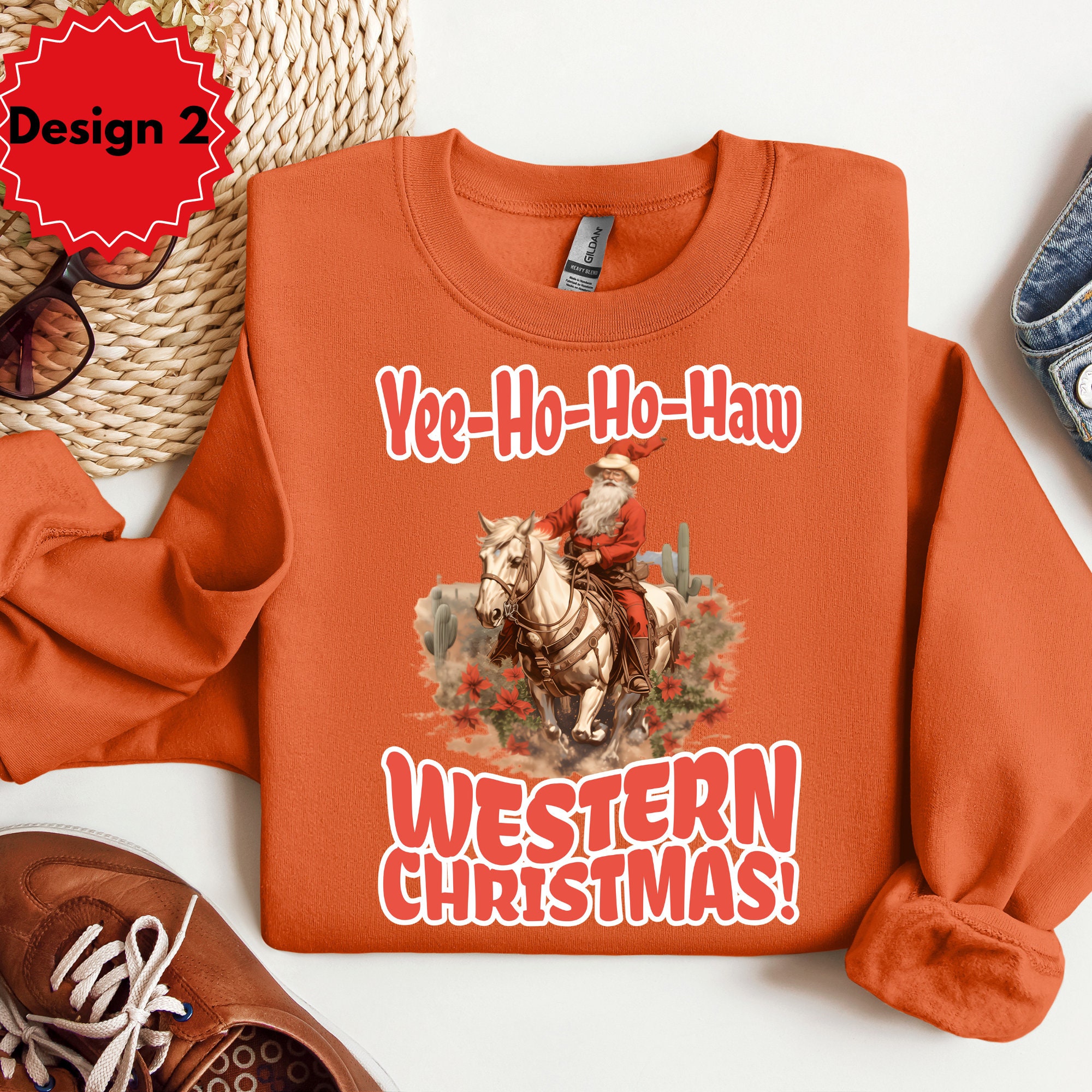 Cowboy Santa Sweatshirt, Howdy Country Christmas Horse Sweater, Cowboy ...