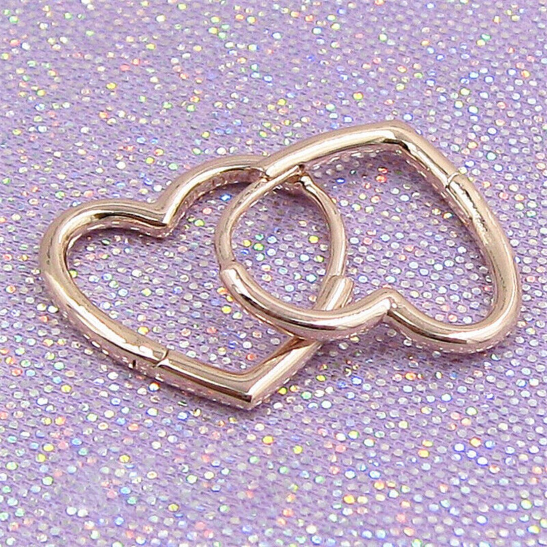 Authentic 925 Sterling Silver Rose Asymmetrical Heart Small Hoop ...