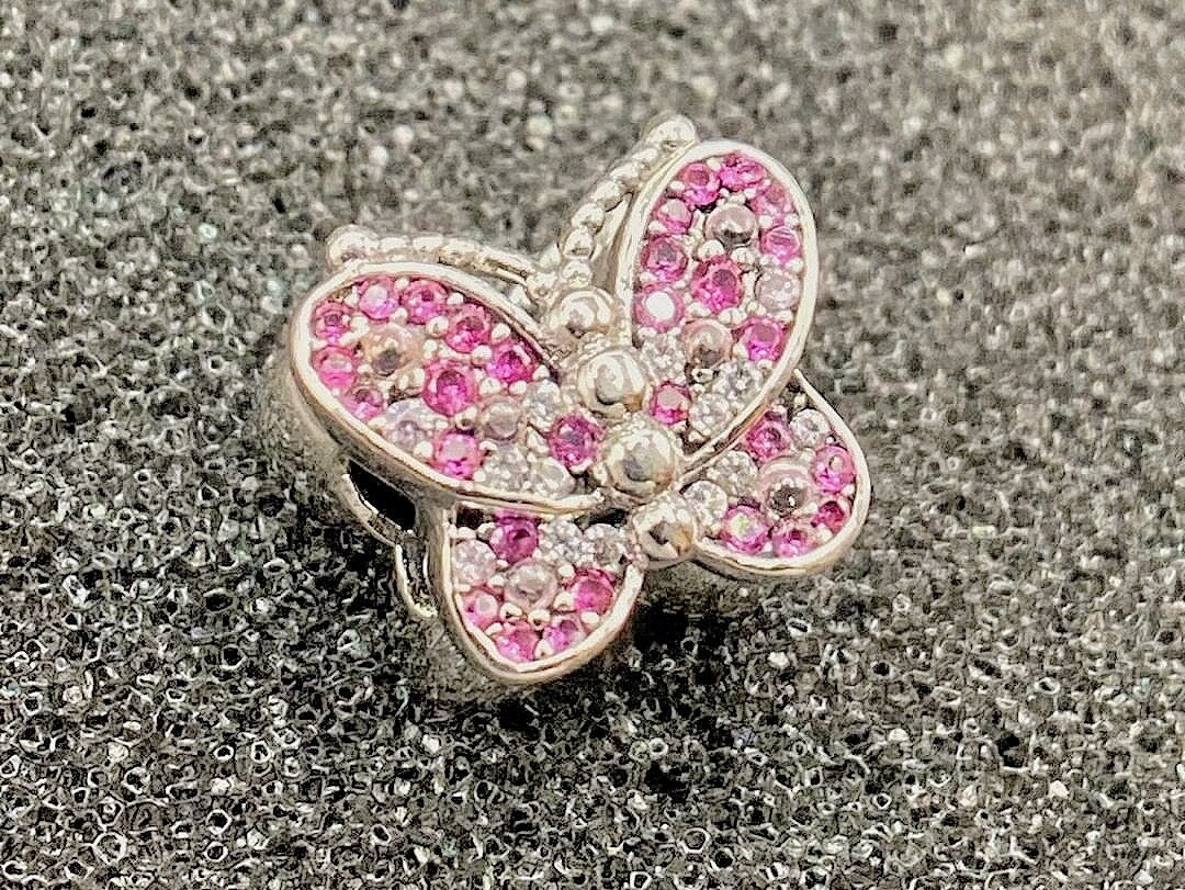 Pandora Sterling Silver Pink Pavé Butterfly Slide Charm 797882NCCMX,DIY ...