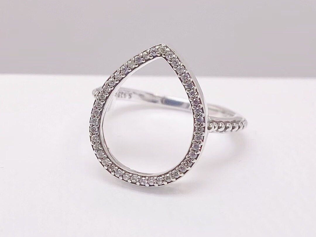 NEW Authentic Pandora 925 Sterling Silver Teardrop Silhouette Clear CZ ...