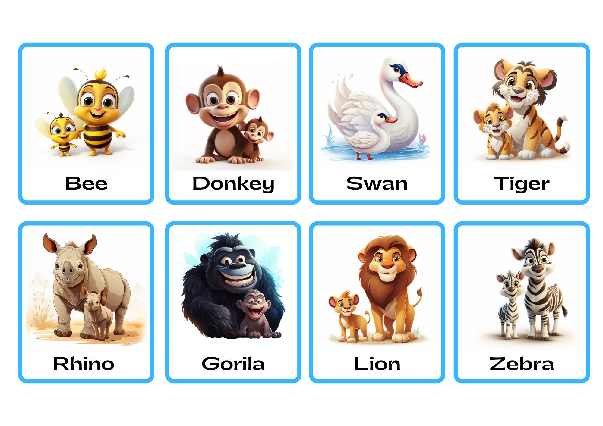 Animal Printable Flash Cards - High Quality Designed Animals - Etsy