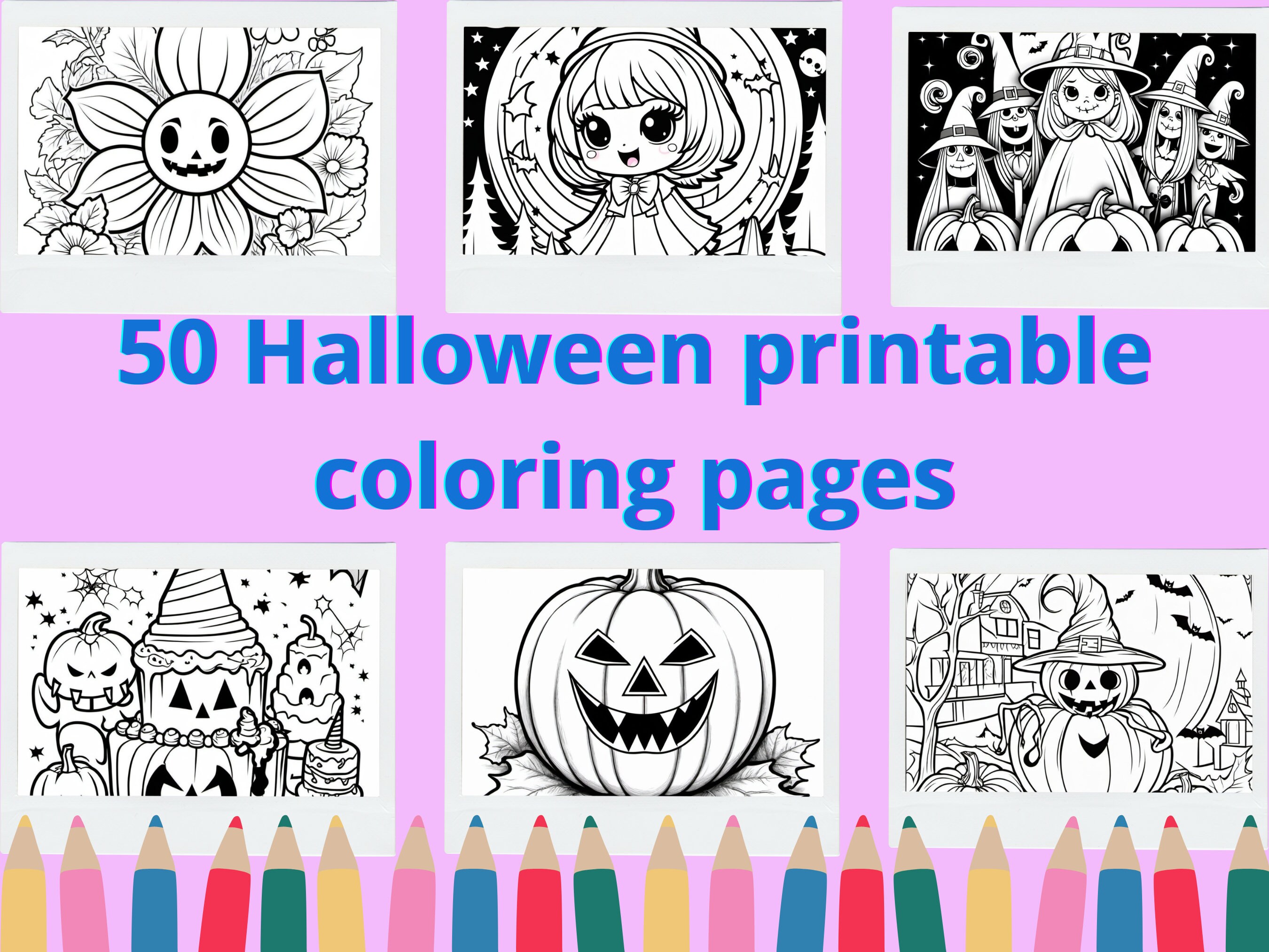 50 Printable Halloween Coloring Pages, Pumpkin Coloring, Spooky ...