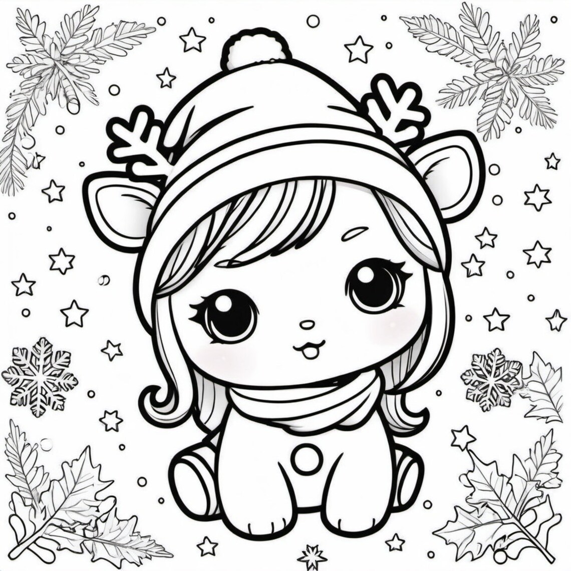 50 Christmas Kawaii Coloring Page Bundle Printable - Etsy