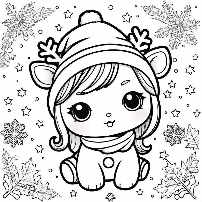 50 Christmas Kawaii Coloring Page Bundle Printable - Etsy