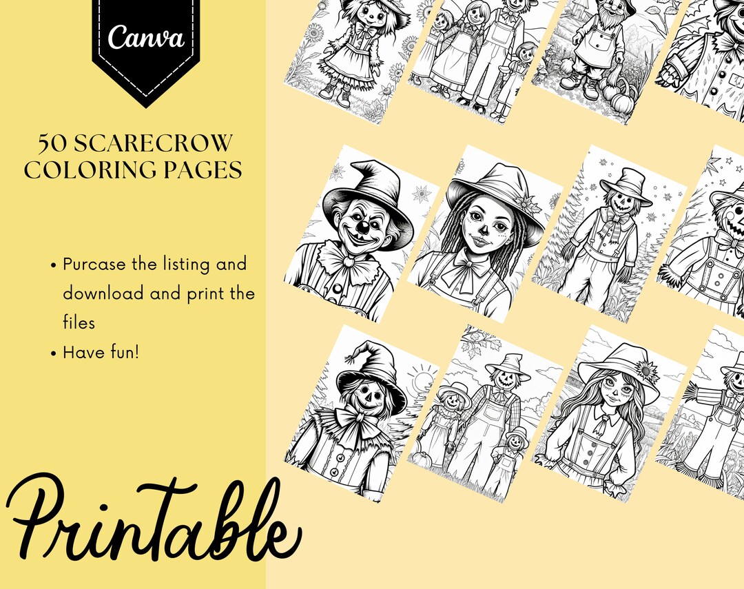 50 Scarecrow Coloring Pages Printable Bundle, Coloring Pages Scarecrow ...