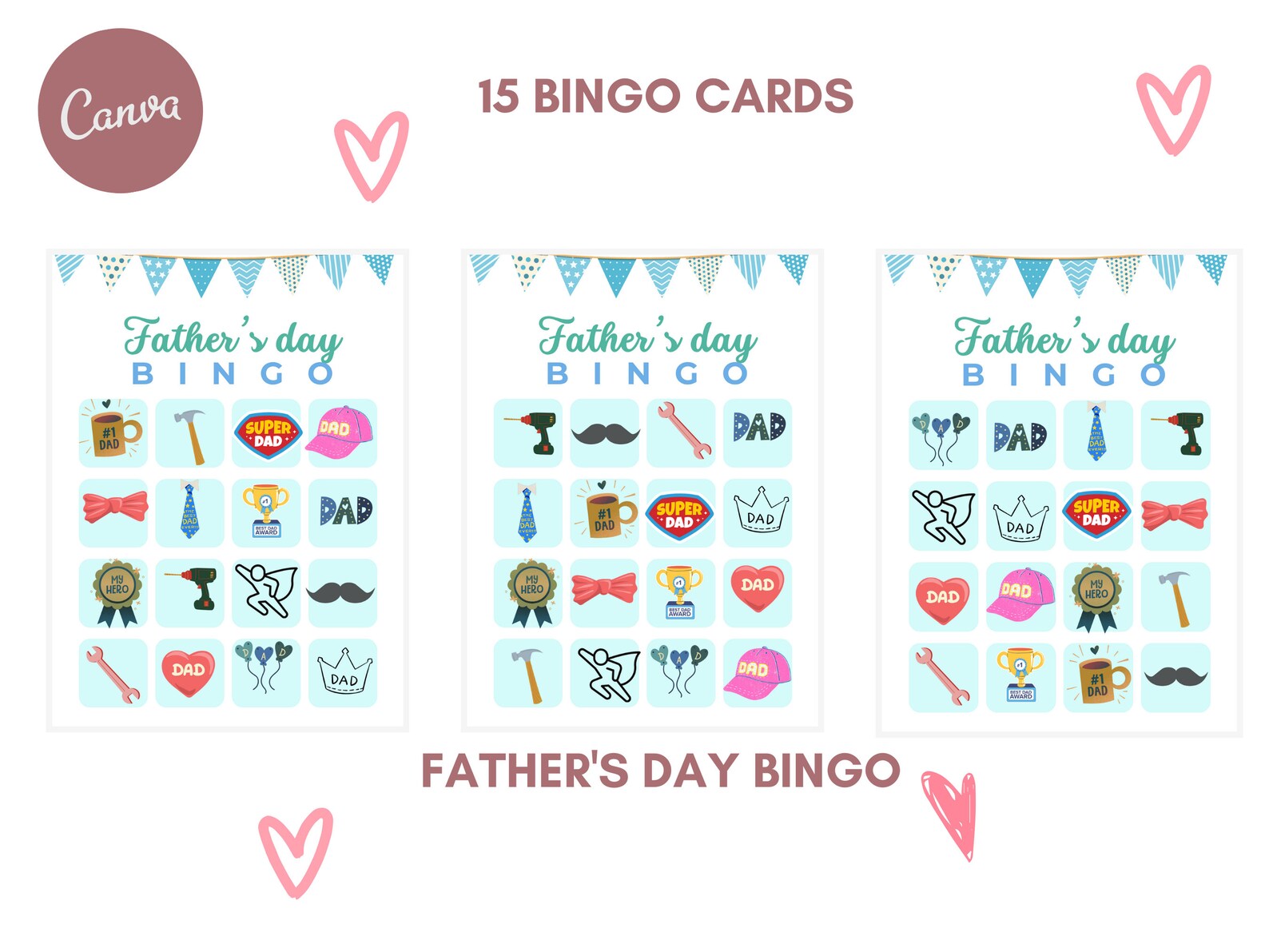 Father's Day Bingo, Bingo, Printable Bingo, Fathersday Game, Card Game ...