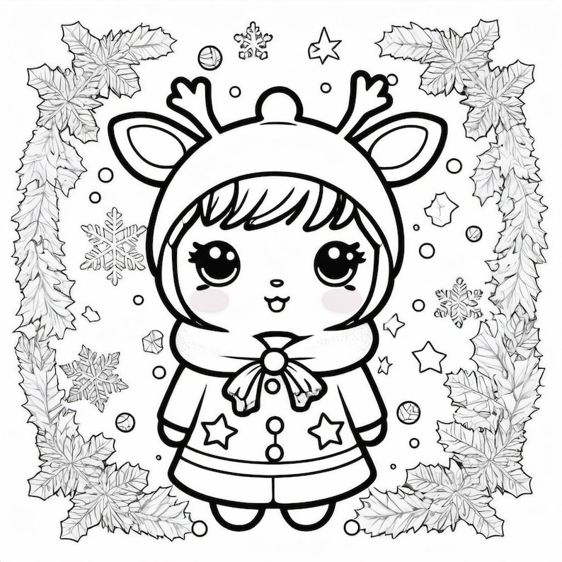 50 Christmas Kawaii Coloring Page Bundle Printable - Etsy