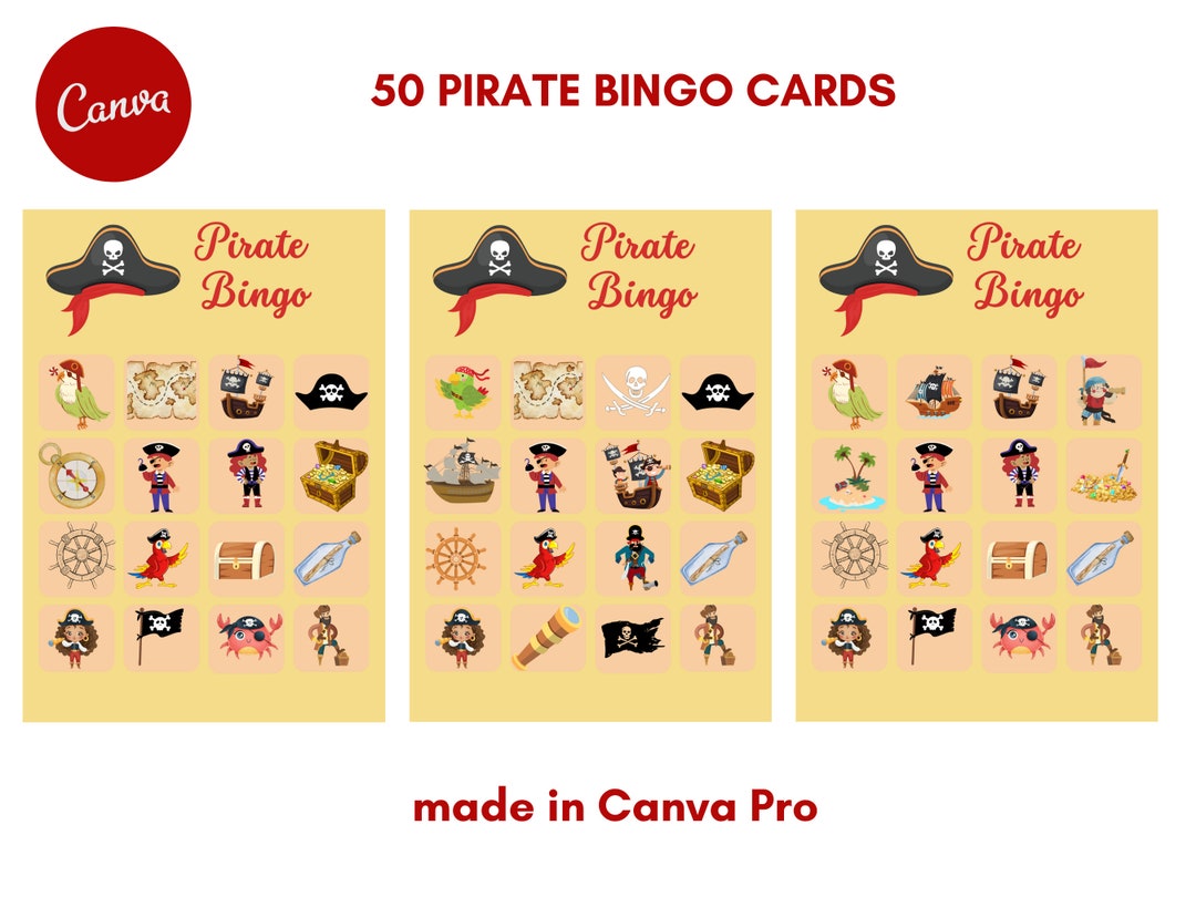 Printable Pirate Bingo Cards, Printable Bingo, Pirate Birthday Game ...