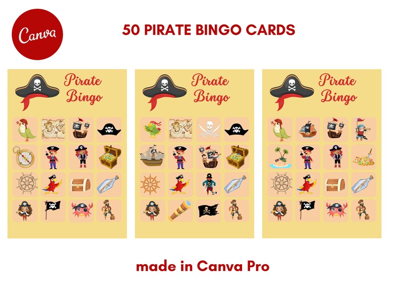 Printable Pirate Bingo Cards, Printable Bingo, Pirate Birthday Game ...