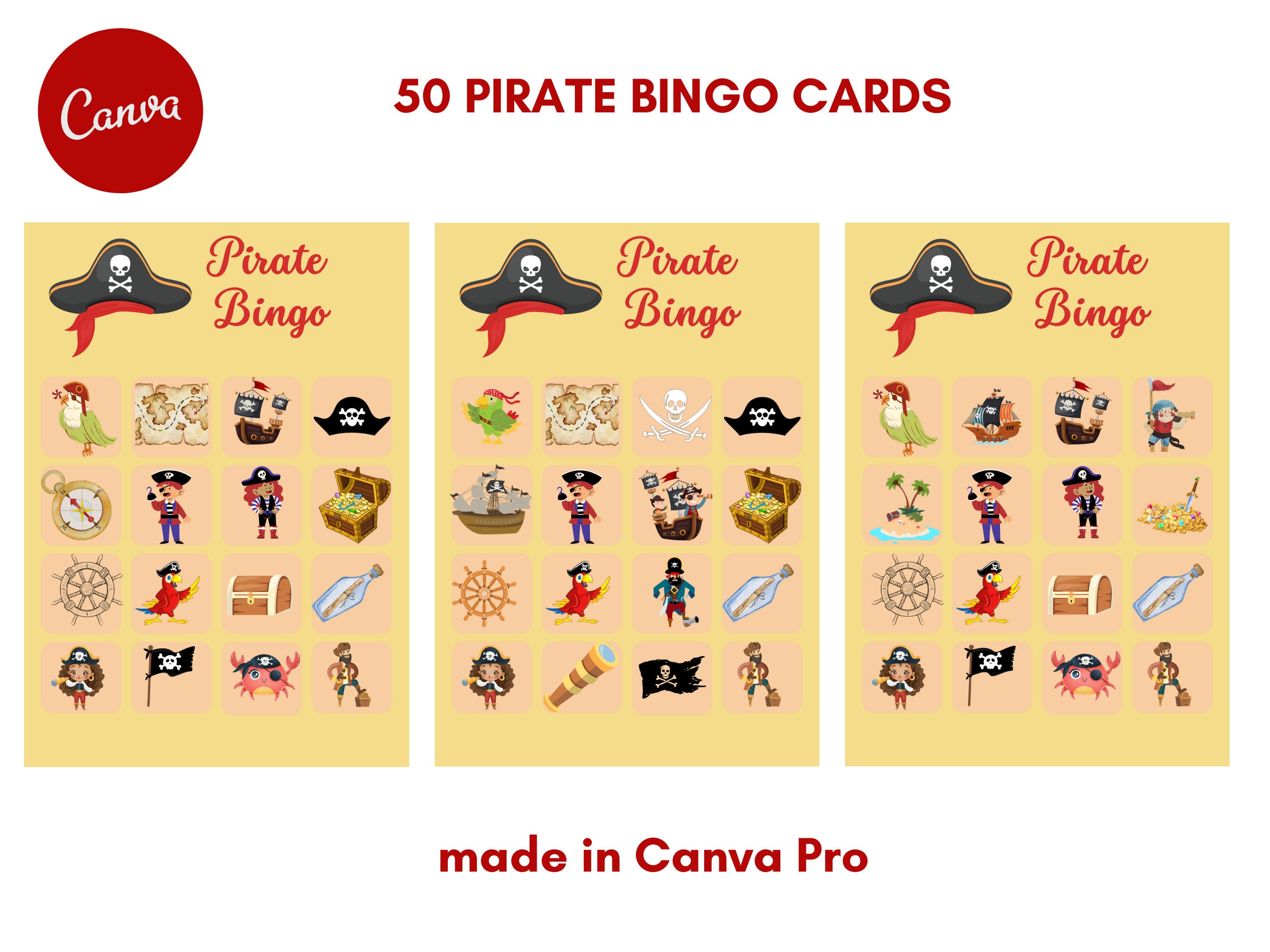 Printable Pirate Bingo Cards, Printable Bingo, Pirate Birthday Game ...